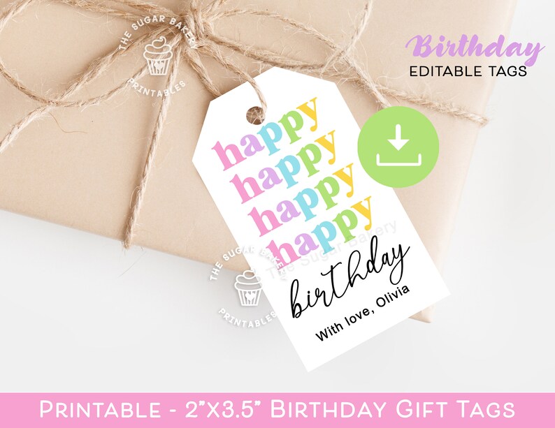 Happy BIRTHDAY Tags Rainbow Printable Birthday Tags Birthday - Etsy