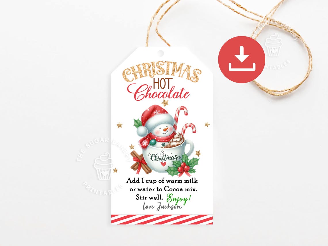 Printable Hot Chocolate Mix Gift Tags, SNOWMAN Hot Cocoa Mix Tags ...
