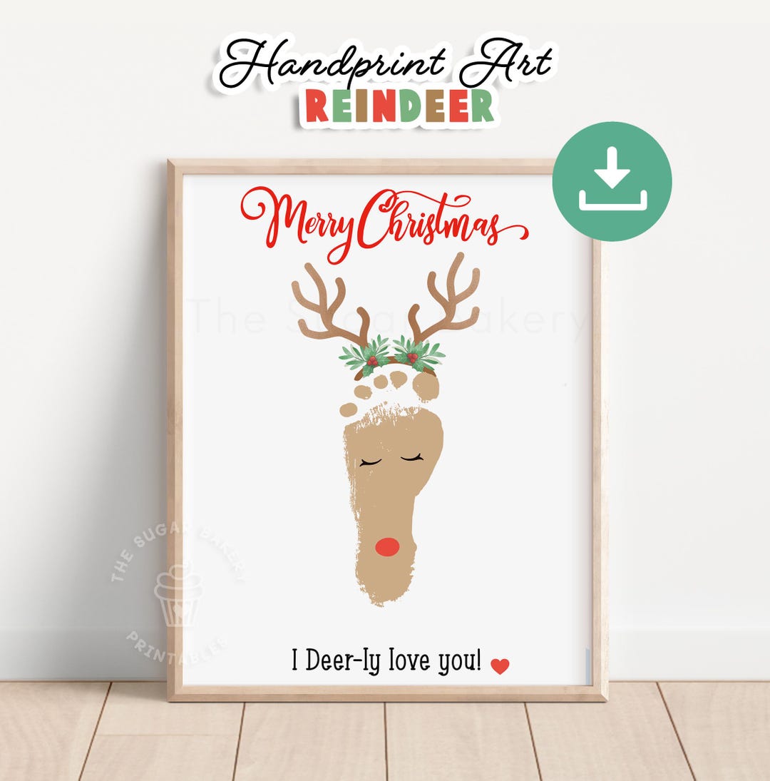 Christmas Reindeer Footprint Art Printable Footprint Handprint Craft ...