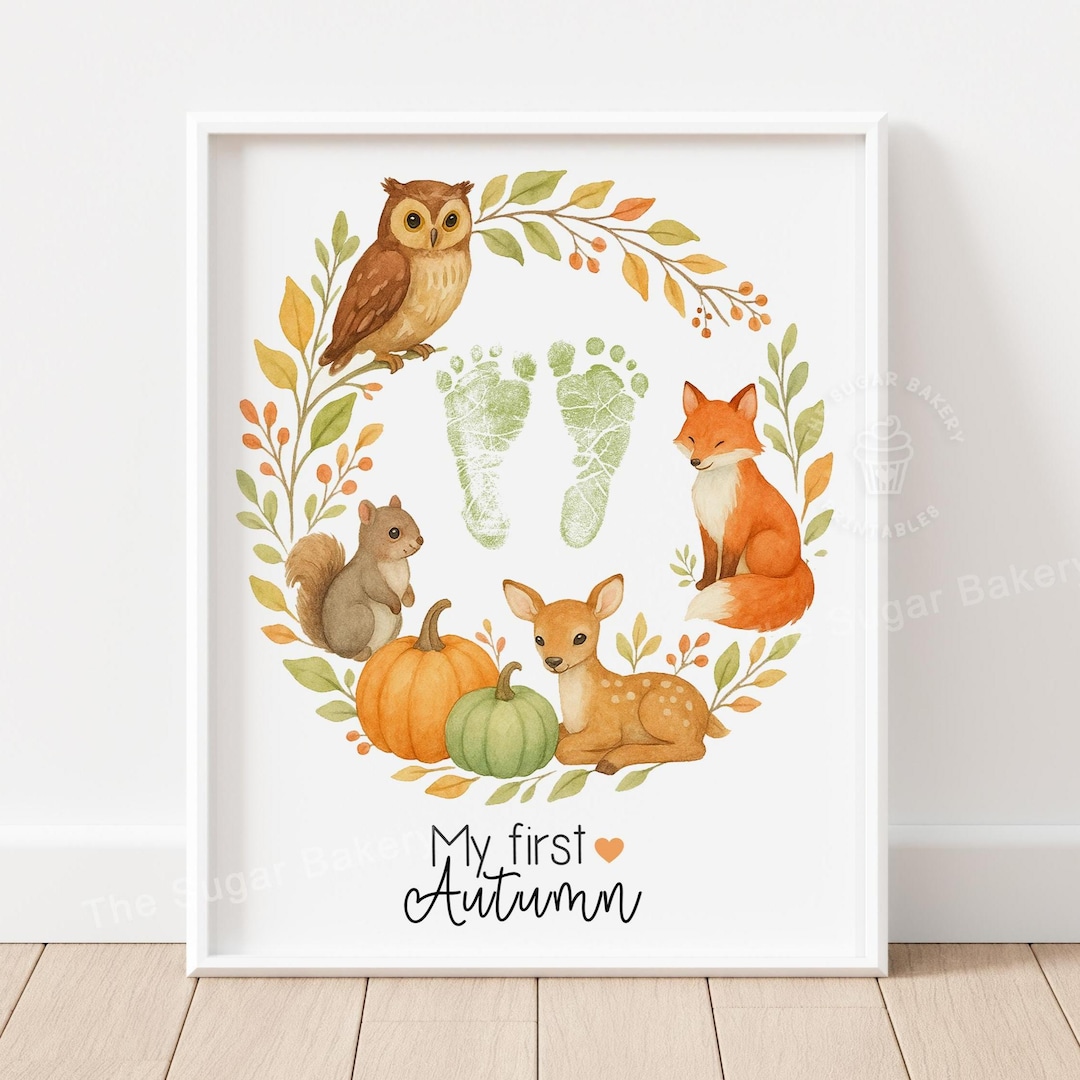 Fall Wreath Footprint Craft Printable My FIRST Autumn Babys 1st Year ...