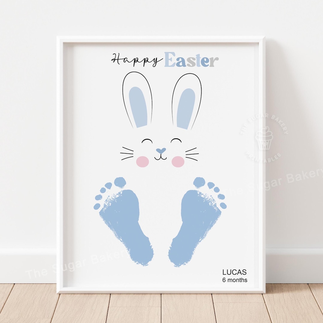 Easter FOOTPRINT ART, Printable Easter Bunny Footprint Craft, Crafts ...