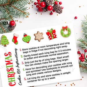 Printable CHRISTMAS DIY COOKIE Kit Instructions, 3.5x5" and 5x7" Cards ...