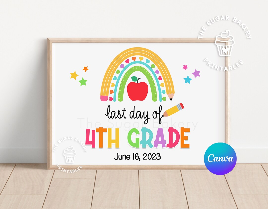 LAST DAY of 4th Grade Editable Sign, Last Day of SCHOOL Sign, Goodbye ...