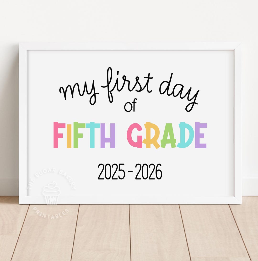 Back to School Sign, First Day of 5th GRADE Sign, 5th Grade Printable ...