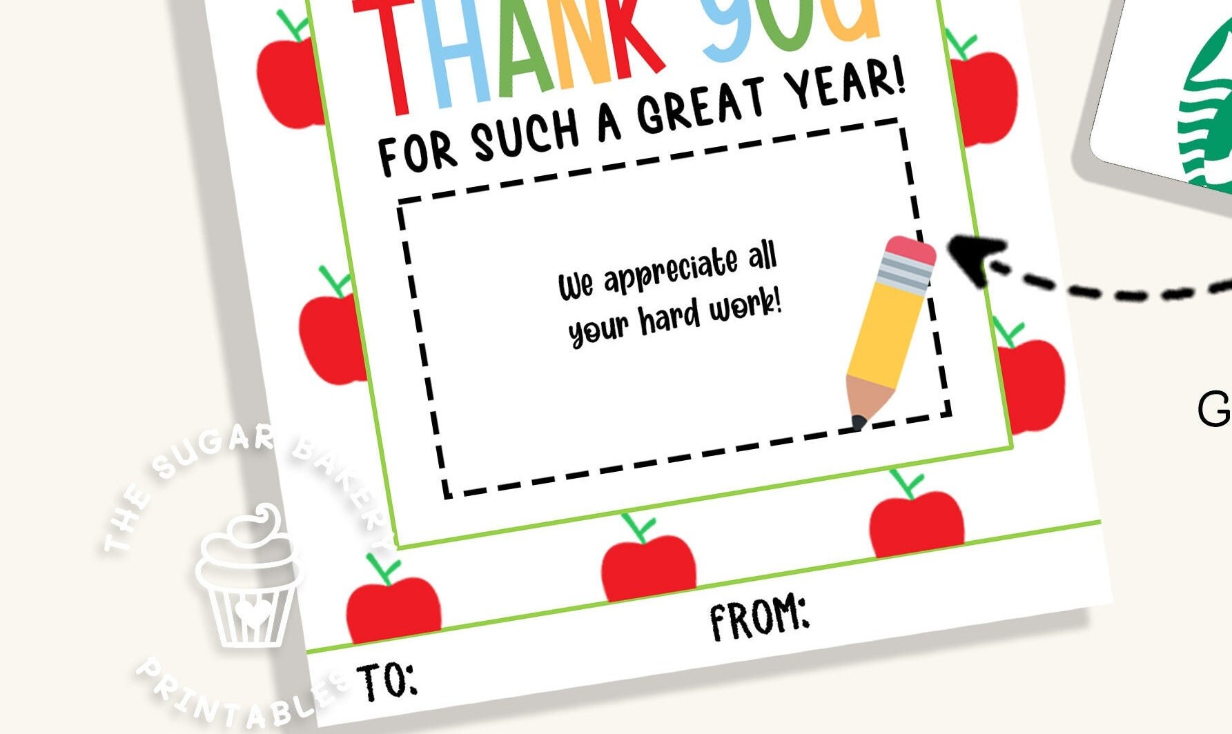 Thank You Teacher GIFT CARD Holder, 5x7" TEACHER Coffee Gift Card ...