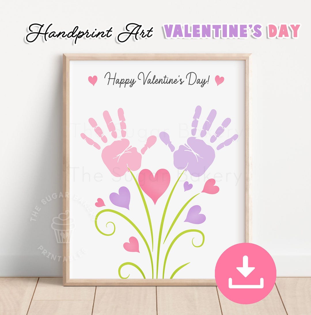 Valentine Flower Handprint Art, Printable Valentine Craft, Flower ...