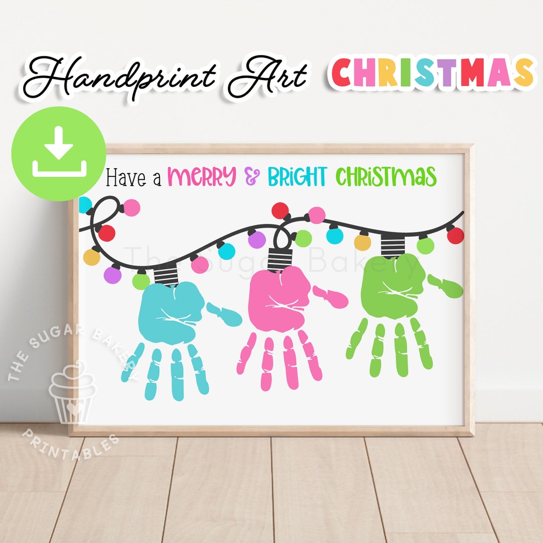 Handprint Christmas Lights, Merry and Bright Multicolored Christmas ...