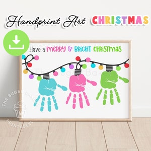 Handprint Christmas Lights, Merry and Bright Multicolored Christmas ...