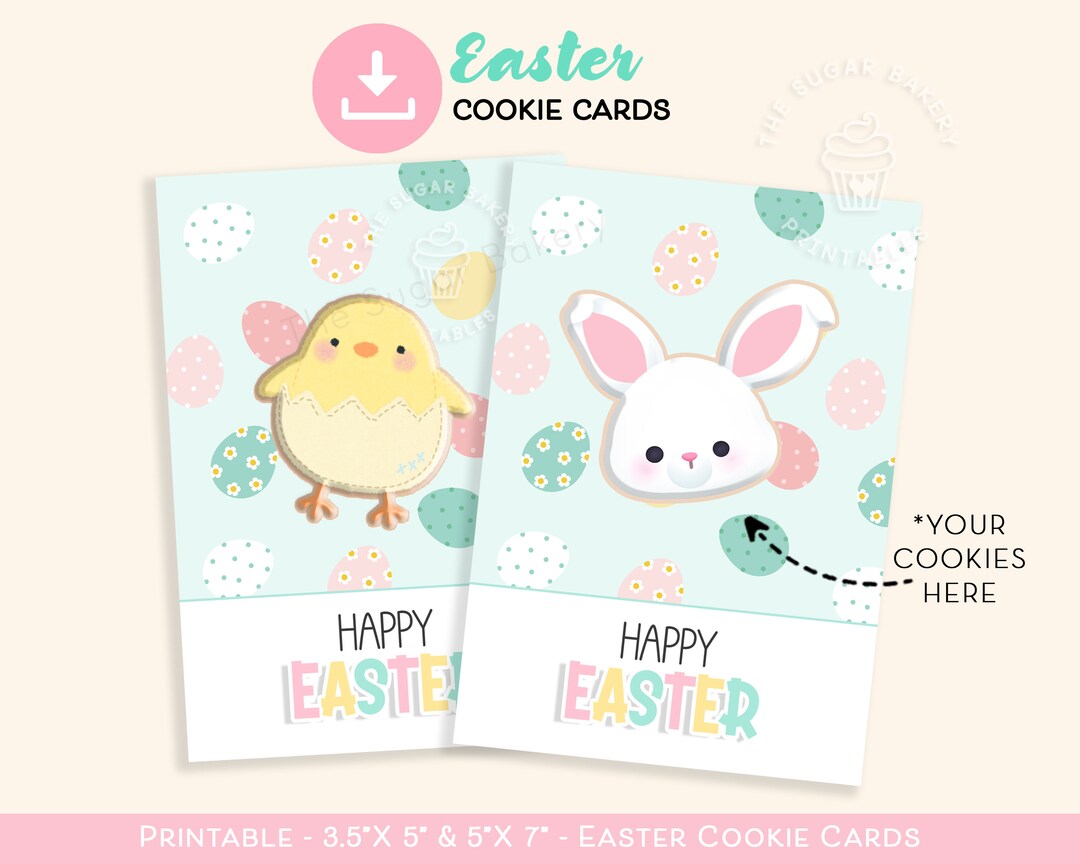 Easter Cookie Cards, Easter Egg COOKIE CARD, Chick Cookie Card, Bunny ...