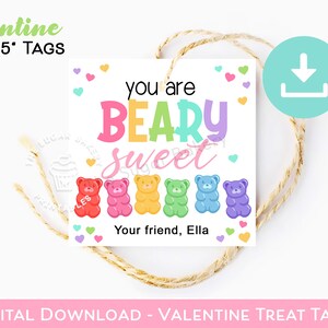 BEARY Sweet Gummy Bear Valentine Tag, Gummy Bear Valentine, Valentine's ...