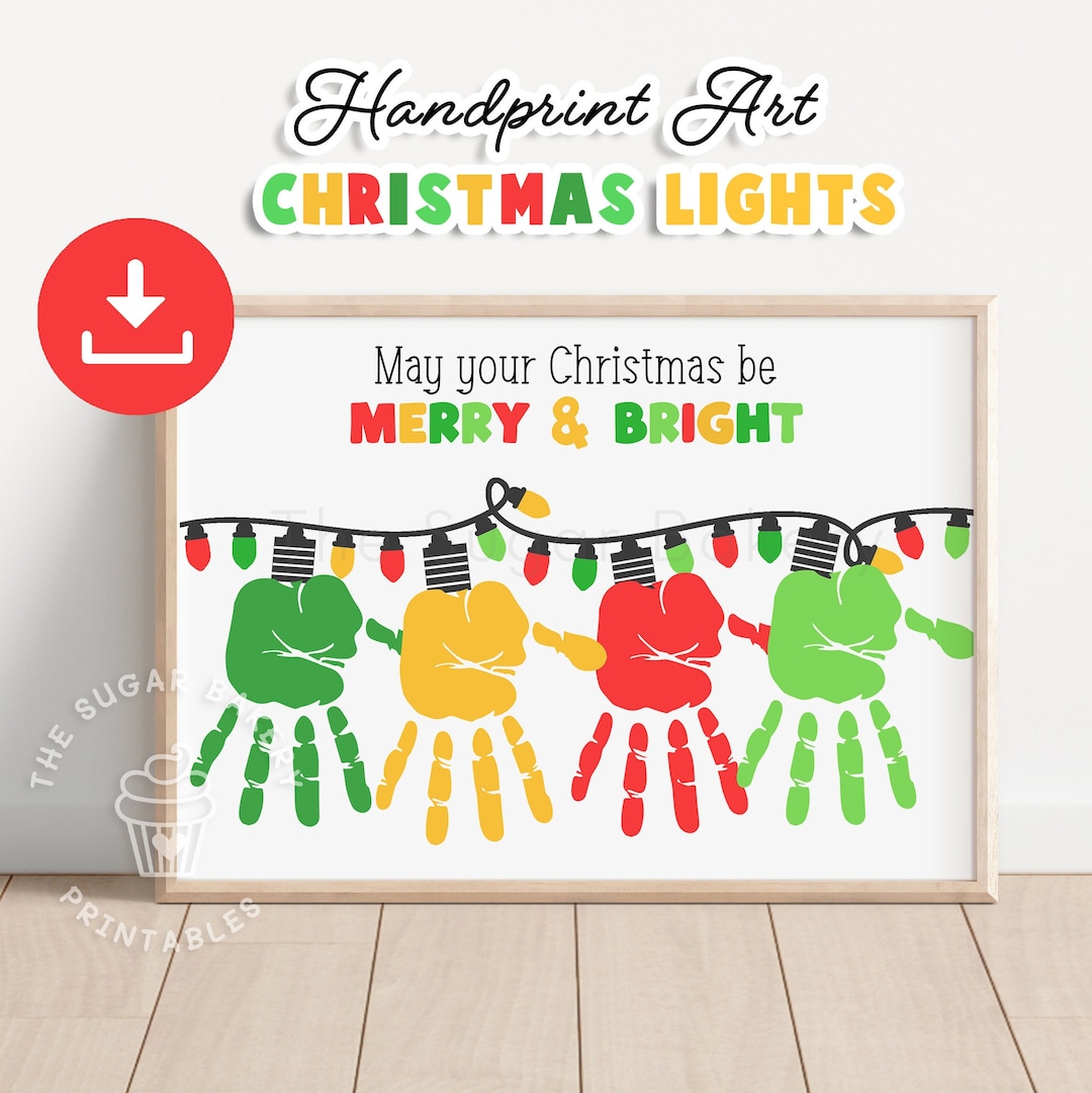 Handprint Christmas Lights, Merry and Bright Christmas Lights Craft ...