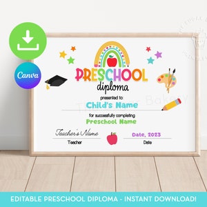 Editable Preschool Diploma Preschool Graduation Diploma PRESCHOOL ...