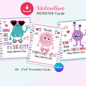 Editable MONSTER Valentines, Monster Cards for Kids, Monster Valentine ...