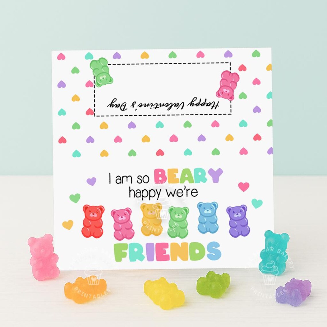 Gummy Bear Valentine Treat Bag Topper, BEARY Happy Friends, Valentine ...