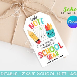 Take NOTE Back to School TAG, EDITABLE School Gift Tags, Gift for ...