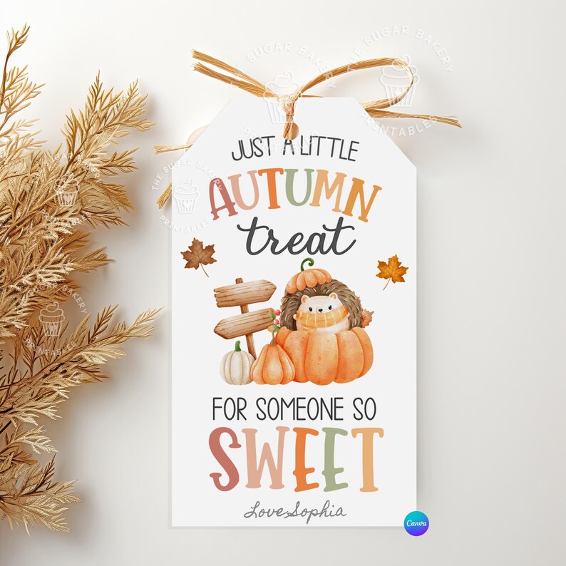 Printable Autumn Treat for Someone Sweet Tag, HEDGEHOG Pumpkin Tags ...
