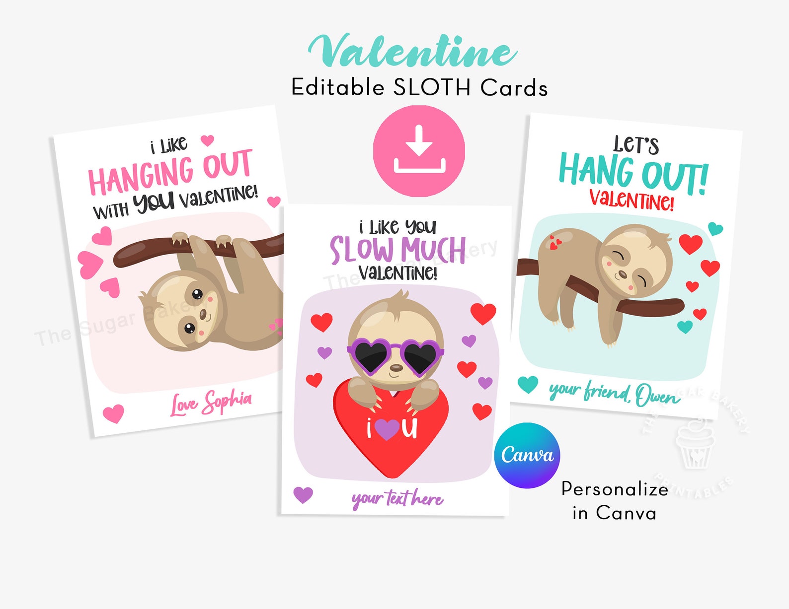 Editable SLOTH Valentine's Day Cards, Sloth Valentine Card, EDITABLE ...