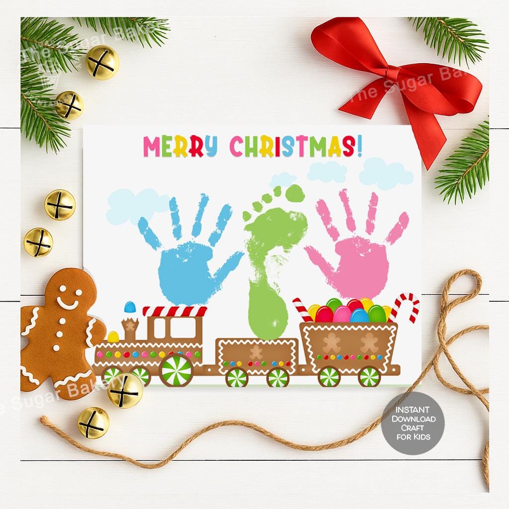 Christmas Handprint Art Craft for Kids Toddlers Gingerbread Train ...