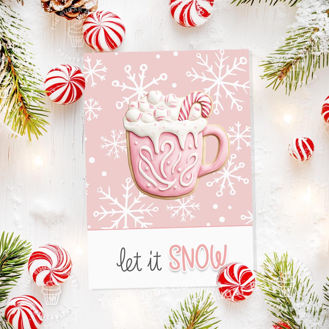Pink Snowflake Cookie Card, Let It Snow Printable Cookie Card ...