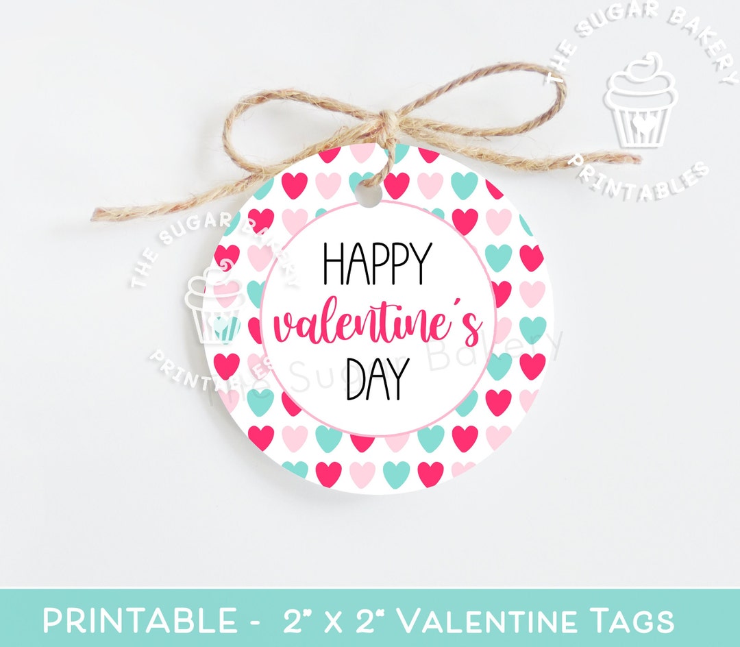 Happy Valentine's Day Cookie Tags, 2x2 ROUND Valentine Tags, Valentine ...