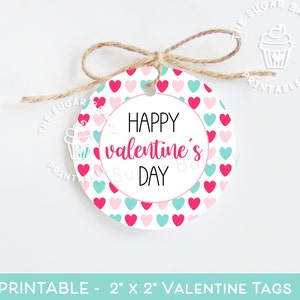 Happy Valentine's Day Cookie Tags, 2x2 ROUND Valentine Tags, Valentine ...