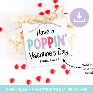 Popcorn Valentine Printable Tag, Have a POPPIN Valentines Day, Popcorn ...