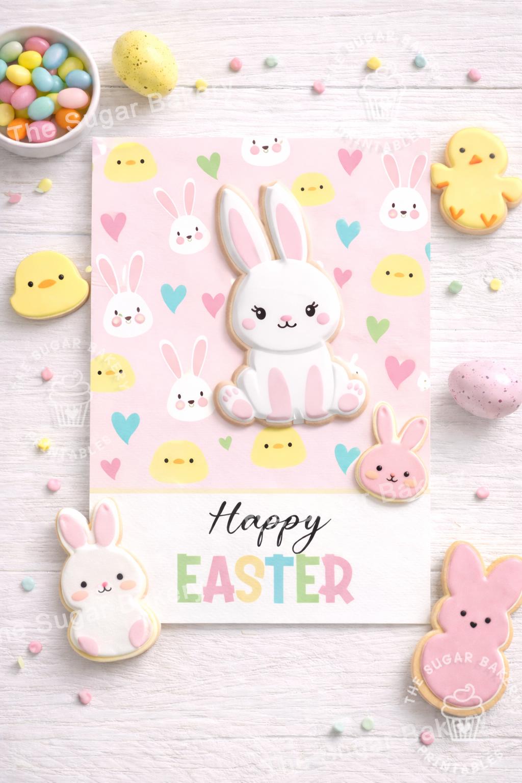Happy Easter Bunny Chick COOKIE CARD, Bunnies & Chicks Printable 3.5"x5 ...