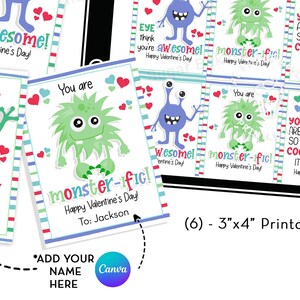 Printable MONSTER Valentine Cards, EDITABLE Monster Valentines ...