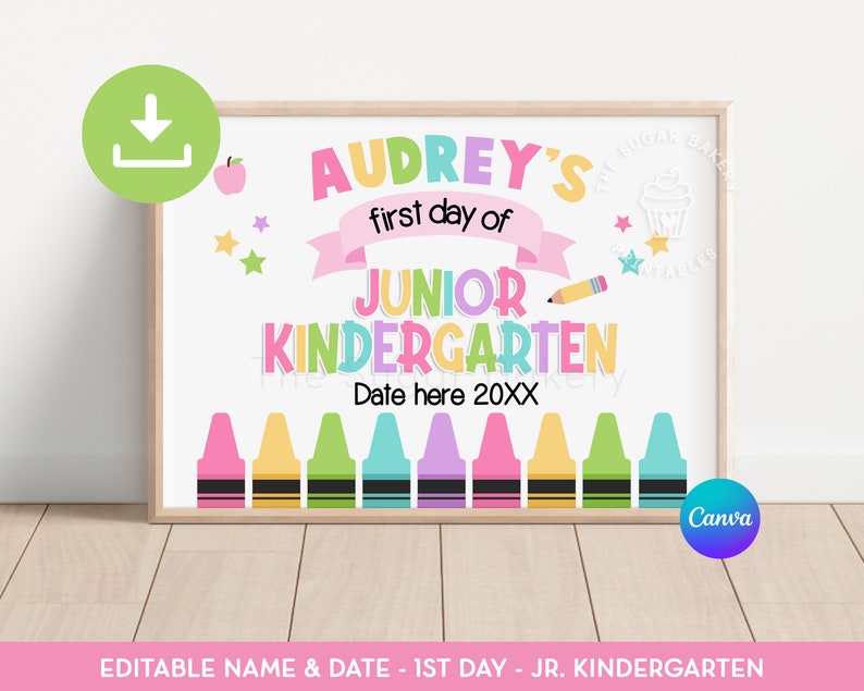 First Day of JUNIOR KINDERGARTEN Sign, 1st Day of Jr. Kindergarten ...