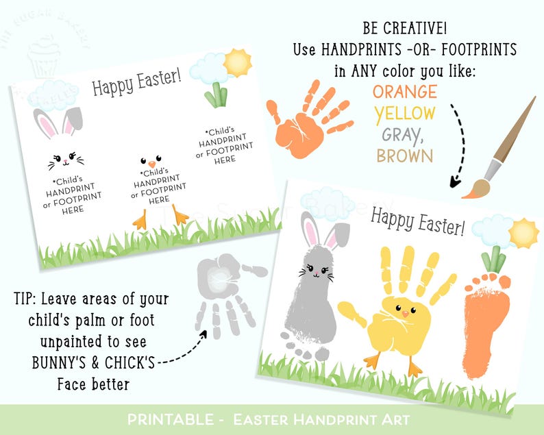 Easter HANDPRINT ART, Printable Bunny & Chick Carrot Handprint Craft ...
