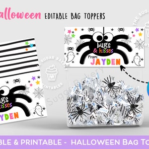 EDITABLE Bugs & Kisses Treat Bag TOPPER, Halloween Cookie Bag Topper ...