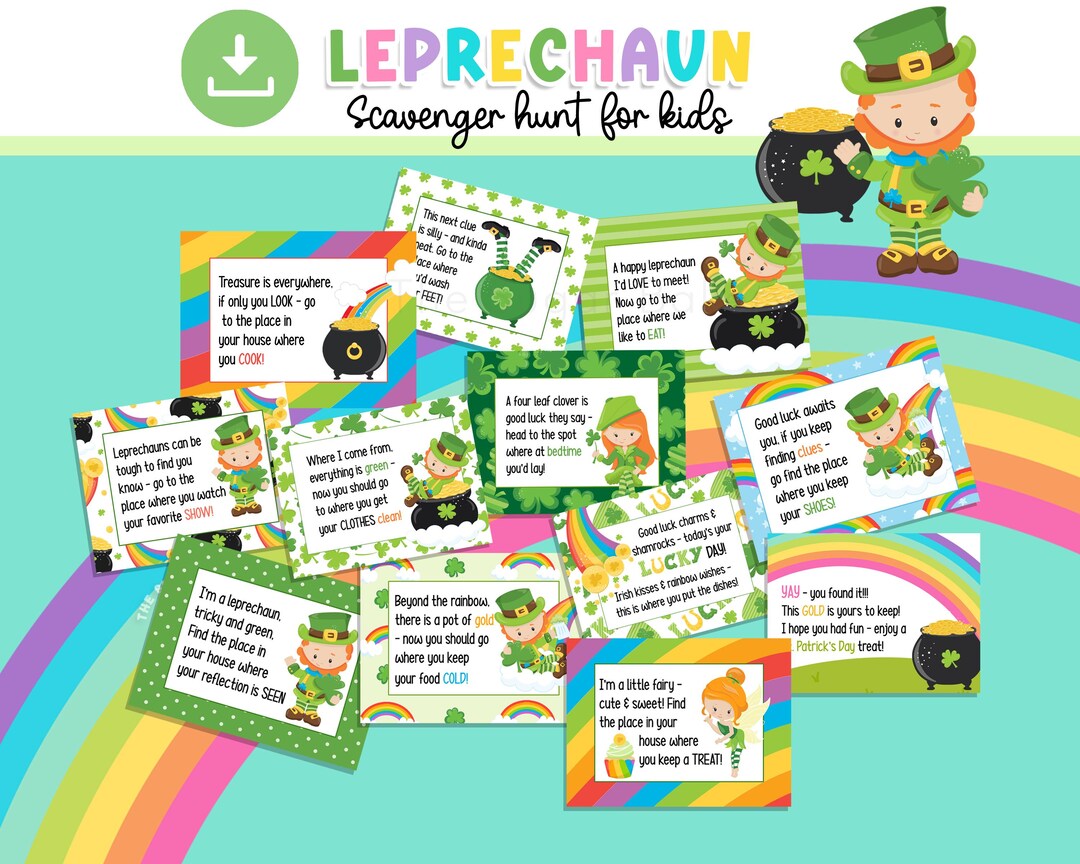 St Patricks Day Scavenger Hunt, Leprechaun SCAVENGER HUNT, St. Patrick ...