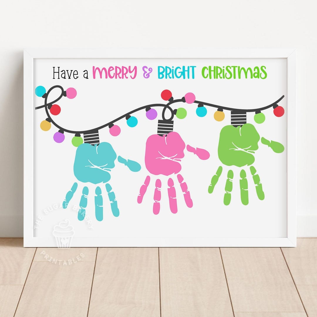 Handprint Christmas Lights Printable Merry Bright Multicolored ...