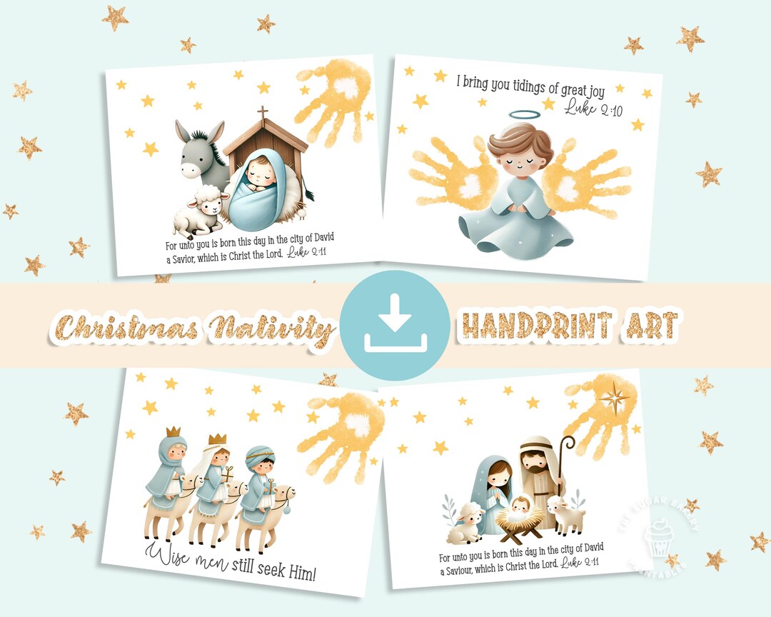 Christmas NATIVITY Handprint Art Bundle, Baby Jesus Angel 3 Wise Men ...