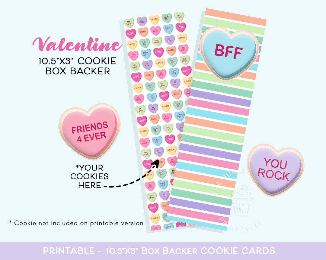 Printable SWEETHEART Valentine Cookie Box Backers, Conversation Hearts ...