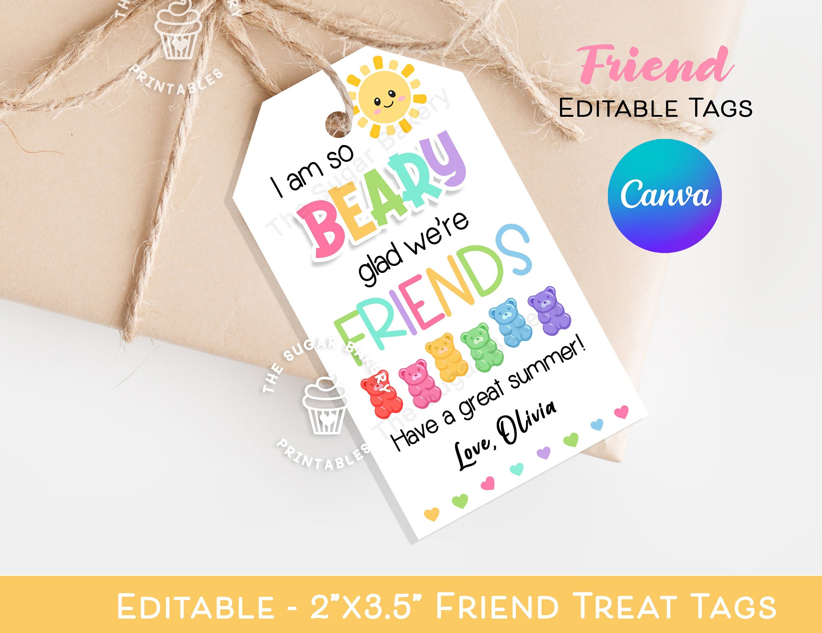 Last Day of School Treat Tag, Editable BEARY Glad We're FRIENDS Gummy ...