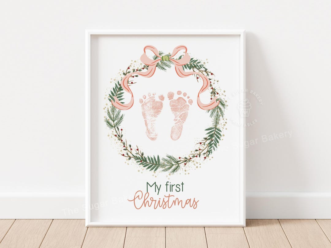 Baby Wreath Christmas Footprint Craft, First Christmas Handprint Art ...