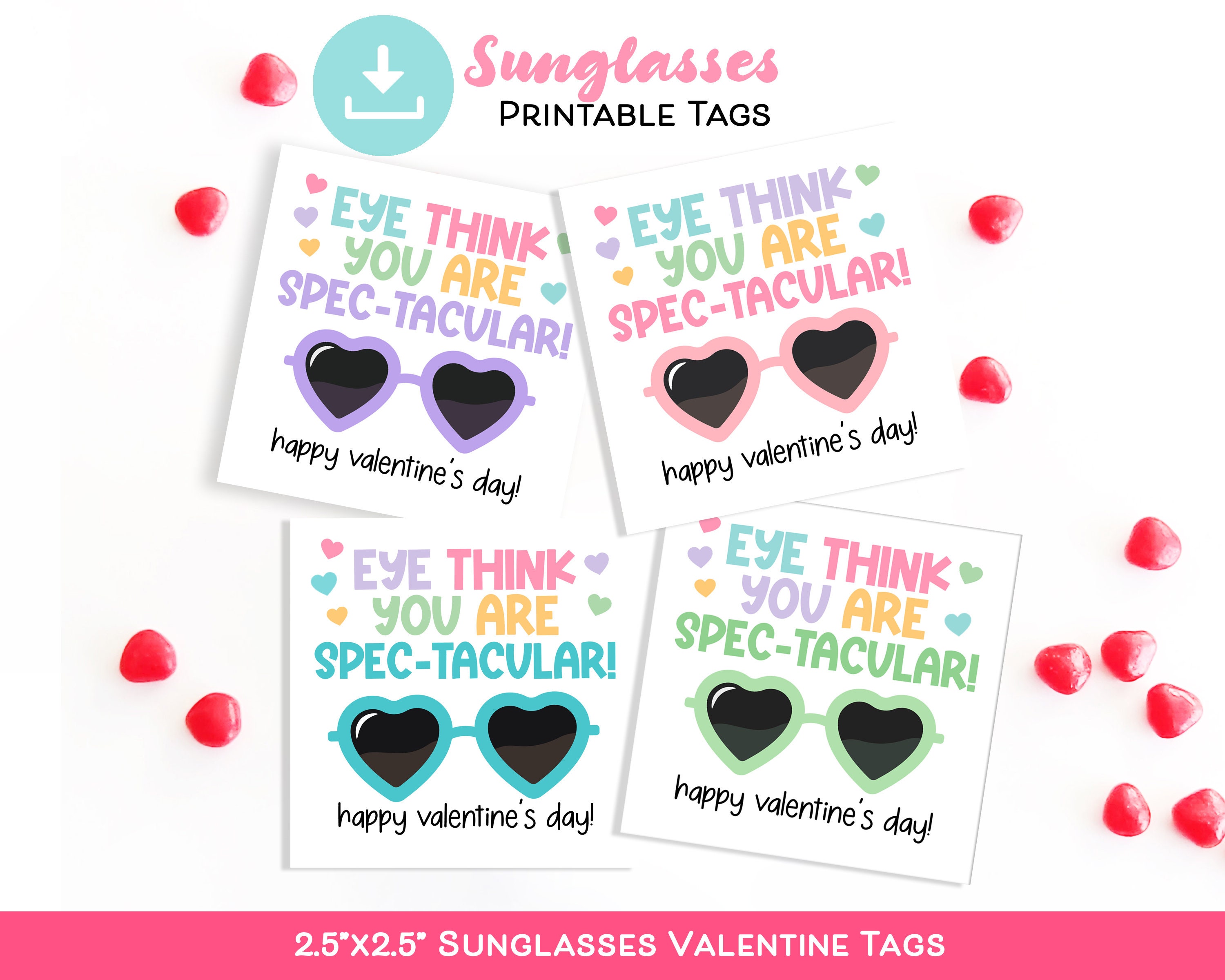 Printable HEART Sunglasses Valentine TAGS, You Brighten My Day ...