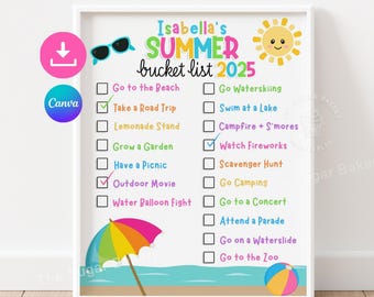 Editable Summer Bucket List Printable for Kids, Personalized Summer ...