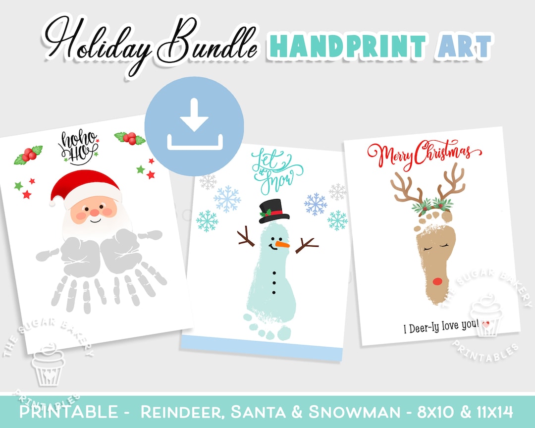 Christmas Handprint Art, Printable Reindeer Santa Snowman, Holiday ...
