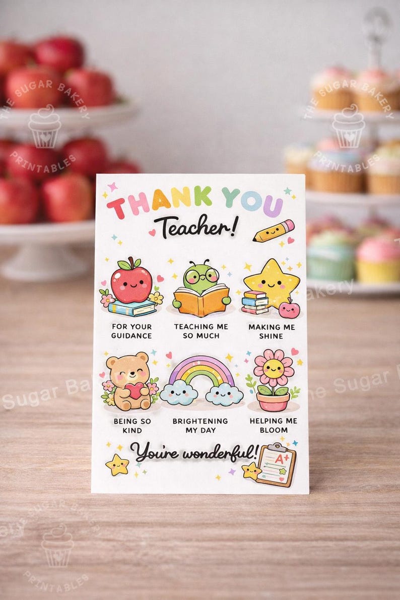 Teacher Appreciation Card Printable 5x7, Thank You Teacher Gift, End of ...