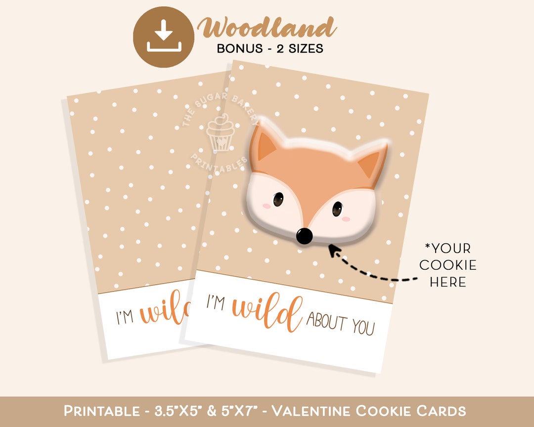 Printable Woodland COOKIE CARDS, I'm WILD About You Valentine Cookie ...