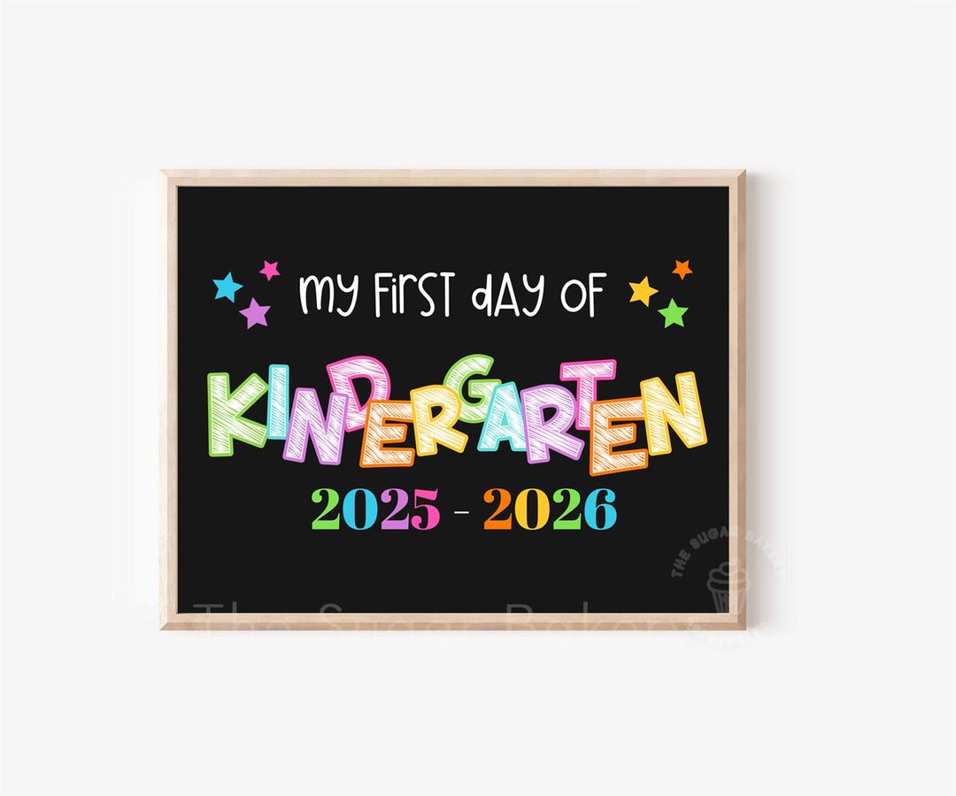 Colorful Kindergarten School Sign Printable Chalkboard Style Cute First ...