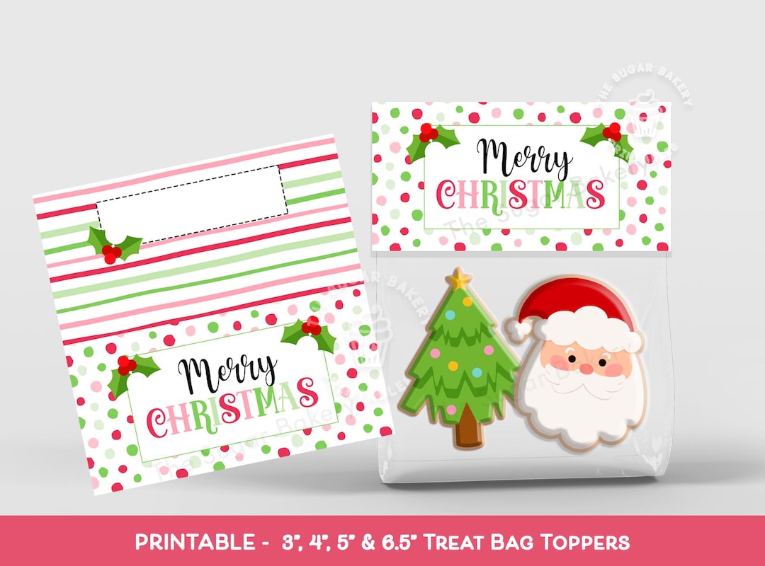 Merry Christmas Santa Cookie Bag Topper, Christmas Treat Bag Toppers ...
