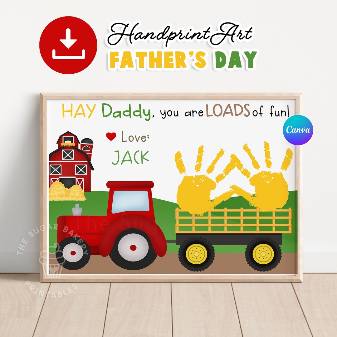 Father's Day Handprint Art Cradt, EDITABLE Father's Day Tractor Farm ...