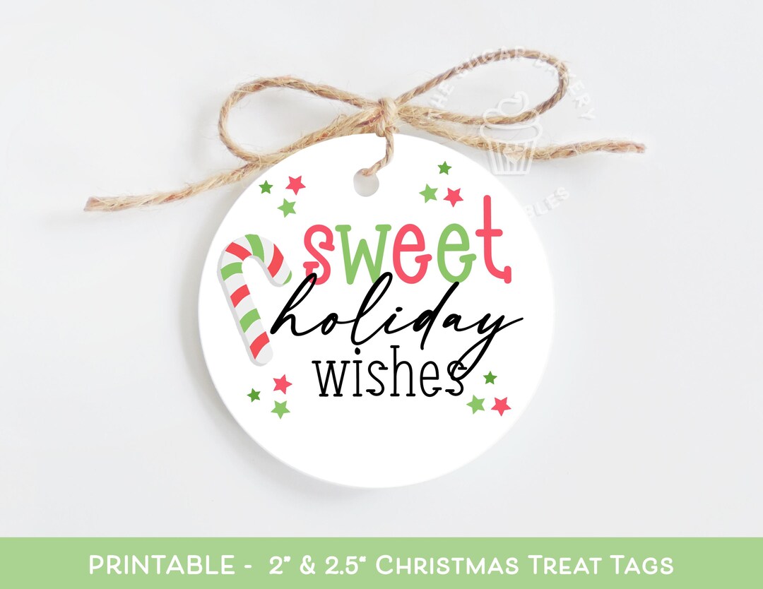 SWEET Holiday Wishes Cookie Tag, Candy Cane Cookie Tag, Printable ...