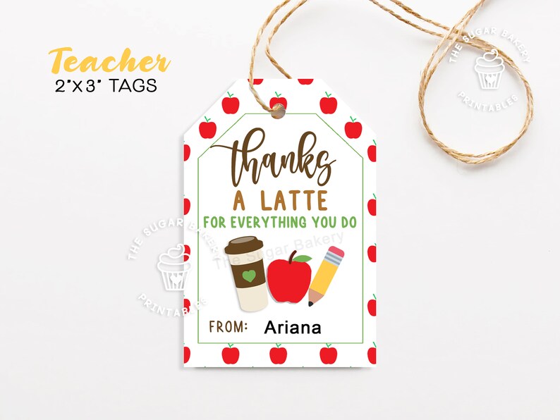 Thanks A Latte Teacher APPRECIATION Tags Thanks a Latte Tags - Etsy