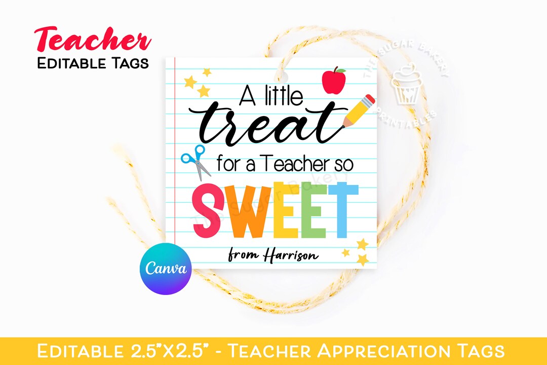 Teacher Appreciation TAG Sweet Treat Tag Teacher Thank You - Etsy
