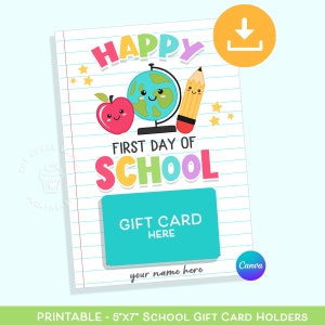 Back to School Teacher GIFT CARD Holder EDITABLE Happy First Day of ...