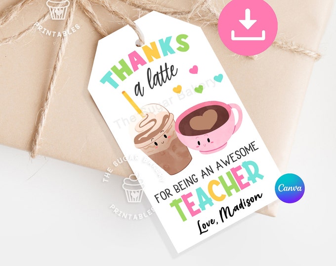 Thanks a Latte, Coffee Favor Tag, Coffee Gift, Valentine's Day Gift for ...